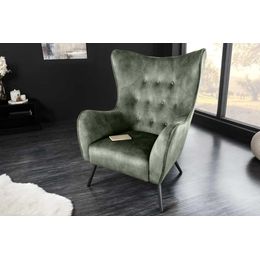 Riess Ambiente Design XL Sessel AMSTERDAM gr&uuml;n Samt schwarze Metallbeine Retro Stil Riess-Ambiente