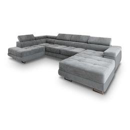 Masseno Wohnlandschaft, Hellgrau, Metall, 5-Sitzer, U-Form, 345x90x202 cm, Wohnzimmer, Sofas & Couches, Wohnlandschaften, Wohnlandschaften in U-Form