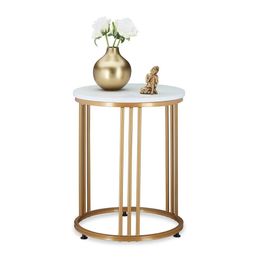 Relaxdays Beistelltisch, Gold, Metall, Holzwerkstoff, 41x51x41 cm, Wohnzimmer, Wohnzimmertische, Beistelltische