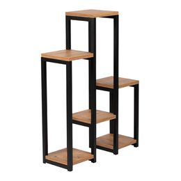 [en.casa] Pflanzenregal, Braun, Schwarz, Holzwerkstoff, Metall, Holz Optik, 56x78.5x20 cm, Wohnzimmer, Wohnzimmertische, Blumenst&auml;nder