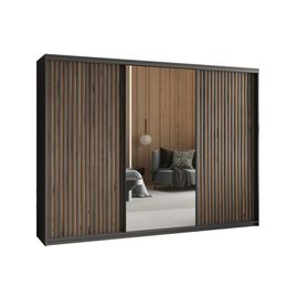Masseno Schwebet&uuml;renschrank, Schwarz, Holzwerkstoff, 9 F&auml;cher, 4 Schubladen, Rechteckig, 250x205x60 cm, Schlafzimmer, Kleiderschr&auml;nke, Schwebet&uuml;renschr&auml;nke