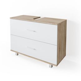 VICCO Waschbeckenunterschrank, Wei&szlig;, Hellbraun, Holzwerkstoff, 3 F&auml;cher, 2 Schubladen, Rechteckig, 80x60.8x33 cm, Badezimmer, Badezimmerschr&auml;nke, Waschbeckenunterschr&auml;nke