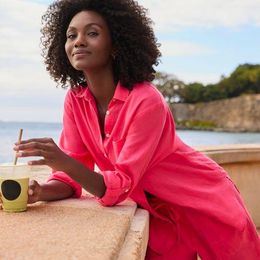 LANDS' END Tunikahemd aus Leinen mit Roll&auml;rmeln f&uuml;r Damen in Petite-Gr&ouml;&szlig;e, Damen, size: petite, Pink, Leinen, by Lands' End