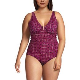 LANDS' END Badeanzug mit Ringdetail und V-Ausschnitt, Damen,  Lila, Nylon-Mischung, by Lands' End