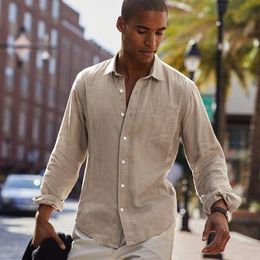LANDS' END Premium Reinleinen-Hemd, Herren,  Beige, Leinen, by Lands' End