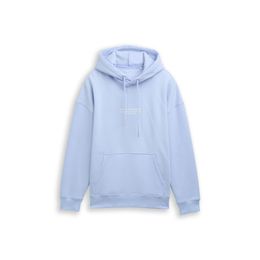 Tom Tailor Denim Herren Relaxed Hoodie Sweatshirt mit Logo-Print, blau, Uni, Gr. XL