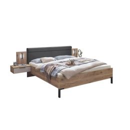 Schlafkontor Bett Morone Viking Oak/Hellgrau ca. 180x200 cm inkl. Beleuchtung und Nachtkonsolen