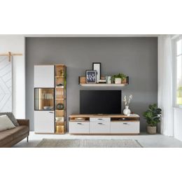 IDEAL M&ouml;bel Wohnwand 3-tlg. Basset Modern White/Eiche Artisan ca. 304x206x50 cm - ohne Beleuchtung -