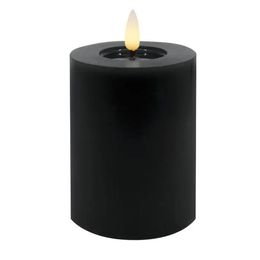 LC Wholesaler LED Stumpenkerze Winter Echtwachs winter black smooth 7,5x10cm 3D-Flamme warmwei&szlig;