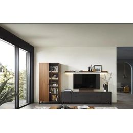 RMW Voice Wohnwand Vorzugskombination 47094 in Nussbaum Nova / Lack graphit ca.333x191x50 cm