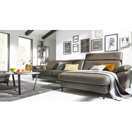 Hukla Interliving 4054 in Leder Vivre stone, Metallfu&szlig; schwarz, Stellma&szlig; ca. 347x176 cm