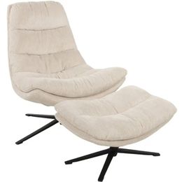 Duo Collection Relaxsessel mit Hocker Porto Beige Cordstoff 83x100x92 cm