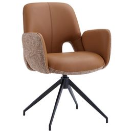Dieter Knoll Collection Dieter Knoll Armlehnstuhl, Schwarz, Cognac, Metall, Textil, Leder, Echtleder, Rindleder, Drehkreuz, 60x85x62 cm, Sitzfl&auml;che 360&deg; drehbar, automatische R&uuml;ckholfunktion, Esszimmer, St&uuml;hle, Esszimmerst&uuml;hle, Armlehnenst&uuml;hle