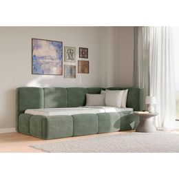 Chameo Polsterbett, Gr&uuml;n, Textil, Birke, Schichtholz, 90x200 cm, Bettkasten, gepolstertes Kopfteil, Stoffauswahl, in verschiedenen Gr&ouml;&szlig;en erh&auml;ltlich, Schlafzimmer, Betten, Polsterbetten
