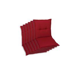 Sesselauflagenset, Kirschrot, Textil, 6-teilig, Uni, F&uuml;llung: Schaumstoff, Vlies, 50x7x100 cm, Oeko-Tex&reg; Standard 100, pflegeleicht, hochwertige Qualit&auml;t, langlebig, f&uuml;r den Au&szlig;enbereich geeignet, mittels B&auml;ndern zu befestigen, Gurtband befestigen, Outdoor-Kissen, Gartenstuhlauflagen, Niedriglehner-Auflagen
