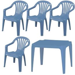 Gardenson Kinder-Gartenset, Hellblau, Kunststoff, 5-teilig, 37x61x38 cm, St&uuml;hle stapelbar, Gartenm&ouml;bel, Kinder-Gartenm&ouml;bel