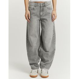 High-waist-Jeans Tally Weijl "SPADEJOELLE", Damen, Gr. 36, N-Gr, grau wash, Denim/Jeans, Obermaterial: 83% Baumwolle, 17% Lyocell, Ballonform lang, Jeans High-Waist-Jeans, Baumwollmischung, barrel fit