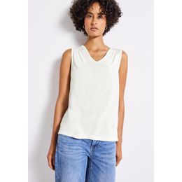 Shirttop Street One, Damen, Gr. 46, wei&szlig; (sanftes wei&szlig;), Jersey, Obermaterial: 78% Polyester, 22% Viskose, unifarben, regular fit taillenbedeckt, V-Ausschnitt, Tops Shirttop, mit Spitze