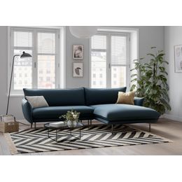 Ecksofa OTTO HOME "Stine L-Form", blau, B:249cm H:86cm T:159cm, Struktur (100% Polyester);Struktur weich (85% Polyester/15% Nylon);Samtoptik (100% Polyester), Sofas, Ecksofa, Besonderes Design durch Kissenoptik und Keder