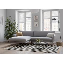 Ecksofa OTTO HOME "Stine L-Form", grau (hellgrau), B:249cm H:86cm T:159cm, Struktur (100% Polyester);Struktur weich (85% Polyester/15% Nylon);Samtoptik (100% Polyester), Sofas, Ecksofa, Besonderes Design durch Kissenoptik und Keder