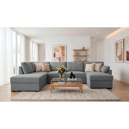 Wohnlandschaft Home Affaire "Citry", grau, B:309cm H:88cm T:224cm, 100% polyester, Sofas, Wohnlandschaft, Breite 309 cm, Chenille, Bettfunktion, Bettkasten, U-Form