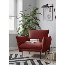 Sessel OTTO HOME "Stine Cocktailsessel", rot (dunkelrot), B:96cm H:86cm T:86cm, Struktur (100% Polyester);Struktur weich (85% Polyester/15% Nylon);Samtoptik (100% Polyester), Sessel, Sessel, Besonderes Design durch Kissenoptik und Keder