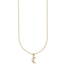 Kette mit Anh&auml;nger Firetti "Schmuck, Geschenk, Kette gelbgoldfarben vergoldet mit Anh&auml;nger Mond", gelbgoldfarben, kristallwei&szlig;, natur, Halsketten, Damen, Silber 925 (Sterlingsilber), L: 45 B: 1mm, mit Zirkonia (synth.), Opal (synth.), B:1mm