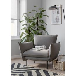 Sessel OTTO HOME "Stine Cocktailsessel", grau, B:96cm H:86cm T:86cm, Struktur (100% Polyester);Struktur weich (85% Polyester/15% Nylon);Samtoptik (100% Polyester), Sessel, Sessel, Besonderes Design durch Kissenoptik und Keder