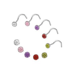Nasenpiercing-Set Firetti "Multipack Schmuck Geschenk Silber 925 Piercing Nasenstecker", bunt (silberfarben, rosa, lila, rot, gr&uuml;n, wei&szlig;, rosa, lila, rot, gr&uuml;n), Piercings, Damen, 2mm, Silber 925 (Sterlingsilber), mit Zirkonia (synth.)