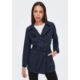 Trenchcoat Only "ONLVALERIE TRENCHCOAT OTW NOOS", Damen, Gr. S, blau (night sky), Web, Obermaterial: 100% Polyester, unifarben, figurumspielend ca. Mitte Oberschenkel, M&auml;ntel