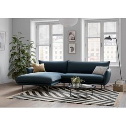 Ecksofa OTTO HOME "Stine L-Form", blau, B:249cm H:86cm T:159cm, Struktur (100% Polyester);Struktur weich (85% Polyester/15% Nylon);Samtoptik (100% Polyester), Sofas, Ecksofa, Besonderes Design durch Kissenoptik und Keder