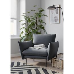 Sessel OTTO HOME "Stine Cocktailsessel", blau (dunkelblau), B:96cm H:86cm T:86cm, Struktur (100% Polyester);Struktur weich (85% Polyester/15% Nylon);Samtoptik (100% Polyester), Sessel, Sessel, Besonderes Design durch Kissenoptik und Keder