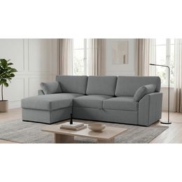 Ecksofa Home Affaire "Citry", grau, B:246cm H:88cm T:156cm, 100% polyester, Sofas, Ecksofa, Breite 246 cm, Chenille, Bettfunktion, Bettkasten, L-Form