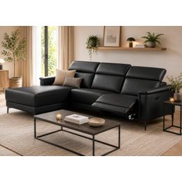 Ecksofa OTTO HOME "LUND, L-Form, 261cm, man. o. elektr. Relaxfunktion (mit USB-A)", schwarz, B:261cm H:97cm T:179cm, Kunstleder 100% Polyurethan, Sofas, Ecksofa, und Kopfteilverstellung
