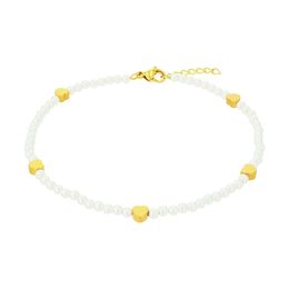 Fu&szlig;kette Amor "mit Herzen", gelbgoldfarben, wei&szlig;, Fu&szlig;ketten, Edelstahl Perlen, Edelstahl, Perlen, mit Glasperle