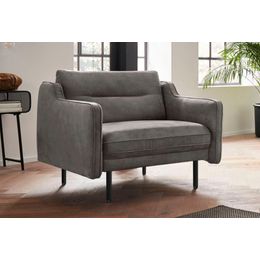 Sessel OTTO HOME "Nordfyn", grau (dunkelgrau), B:99cm H:81cm T:92cm, Struktur weich (100% Polyester);Luxus-Microfaser Lederoptik (100% Polyester);100% NaturLEDER, Sessel, Sessel, edles Design in 3 Bezugsqualit&auml;ten