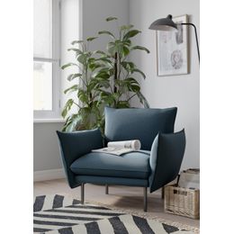 Sessel OTTO HOME "Stine Cocktailsessel", blau, B:96cm H:86cm T:86cm, Struktur (100% Polyester);Struktur weich (85% Polyester/15% Nylon);Samtoptik (100% Polyester), Sessel, Sessel, Besonderes Design durch Kissenoptik und Keder