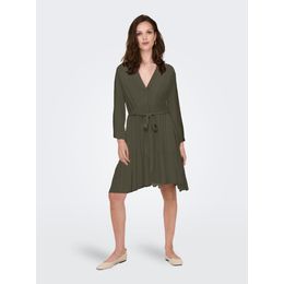 Blusenkleid Only "ONLCLEMMENTINE LIFE 3/4 DRESS WVN NOOS", Damen, Gr. M (38), N-Gr, gr&uuml;n (grape leaf), Web, Obermaterial: 100% Viskose, unifarben, regular fit ca. Mitte Oberschenkel, V-Ausschnitt, Kleider Blusenkleid, Sommerkleid