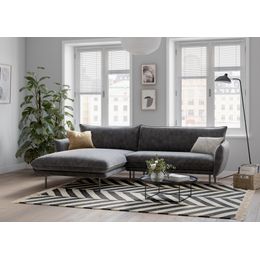 Ecksofa OTTO HOME "Stine L-Form", grau (anthrazit), B:249cm H:86cm T:159cm, Struktur (100% Polyester);Struktur weich (85% Polyester/15% Nylon);Samtoptik (100% Polyester), Sofas, Ecksofa, Besonderes Design durch Kissenoptik und Keder