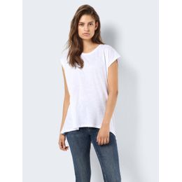 Kurzarmshirt Noisy may "NMMATHILDE S/S LOOSE LONG TOP NOOS", Damen, Gr. S, wei&szlig; (hellwei&szlig;), Jersey, Obermaterial: 50% Baumwolle, 50% Polyester, unifarben, relaxed fit normal, Rundhals, Shirts, Baumwollmischung, relaxed fit