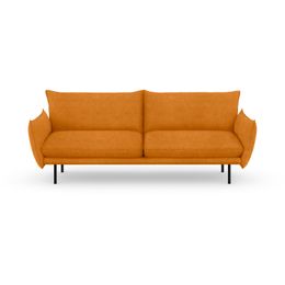 3-Sitzer OTTO HOME "Stine", gold (goldfarben), B:226cm H:86cm T:86cm, Struktur (100% Polyester);Struktur weich (85% Polyester/15% Nylon);Samtoptik (100% Polyester), Sofas, Besonderes Design durch Kissenoptik und Keder