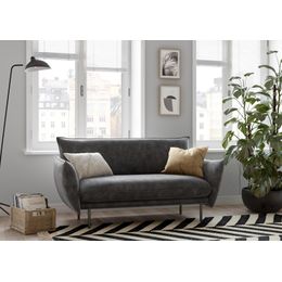 2-Sitzer OTTO HOME "Stine", grau (anthrazit), B:156cm H:86cm T:86cm, Struktur (100% Polyester);Struktur weich (85% Polyester/15% Nylon);Samtoptik (100% Polyester), Sofas, Besonderes Design durch Kissenoptik und Keder