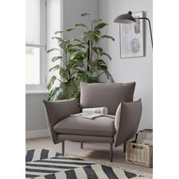 Sessel OTTO HOME "Stine Cocktailsessel", grau (hellgrau), B:96cm H:86cm T:86cm, Struktur (100% Polyester);Struktur weich (85% Polyester/15% Nylon);Samtoptik (100% Polyester), Sessel, Sessel, Besonderes Design durch Kissenoptik und Keder