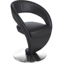 K+w Komfort & Wohnen Esszimmerstuhl K+W KOMFORT & WOHNEN "Wave, Drehstuhl, Polsterstuhl", schwarz (nero, drehteller in edelstahloptik geb&uuml;rstet), B:62cm H:86cm T:61cm, Bronco: Nappaleder pigmentiert, Dickleder, 1, 3/1, 5mm, mit rustikal gek&ouml;rnten Narbenbild, St&uuml;hle, Esszimmerstuhl, Design-Drehstuhl, Drehteller in Edelstahloptik