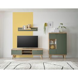 Wohnwand Home Affaire "MAVAS", braun (eiche dekor), B:260cm H:170cm T:40cm, Kastenm&ouml;bel-Sets, Wohnwand, in moderner Trendfarbe, Griffe aus Metall (Schwarz), Breite 260 cm