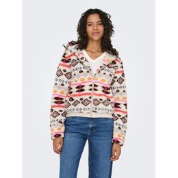 Outdoorjacke Only "ONLANNA CONTACT AOP HOOD JACKET OTW CS", Damen, Gr. S, bunt (pumice stone aop:aztec fuchsia lila), Web, Obermaterial: 100% Polyester, bedruckt, regular fit normal, Jacken Outdoorjacke