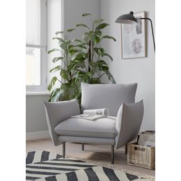 Sessel OTTO HOME "Stine Cocktailsessel", grau (hellgrau), B:96cm H:86cm T:86cm, Struktur (100% Polyester);Struktur weich (85% Polyester/15% Nylon);Samtoptik (100% Polyester), Sessel, Sessel, Besonderes Design durch Kissenoptik und Keder