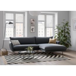 Ecksofa OTTO HOME "Stine L-Form", blau (dunkelblau), B:249cm H:86cm T:159cm, Struktur (100% Polyester);Struktur weich (85% Polyester/15% Nylon);Samtoptik (100% Polyester), Sofas, Ecksofa, Besonderes Design durch Kissenoptik und Keder