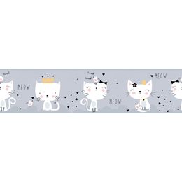 A.S. Cr&eacute;ation Bord&uuml;re A.S. CR&Eacute;ATION "Meow Cats", grau (grau wei&szlig; schwarz), B:0,16m L:5m, Papier, Tapeten, Tapete Kinder Bord&uuml;re Katzen Borte Wohnzimmer Flur Design Kinderzimmer