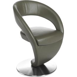 K+w Komfort & Wohnen Esszimmerstuhl K+W KOMFORT & WOHNEN "Wave, Drehstuhl, Polsterstuhl", beige (zypresse, drehteller in edelstahloptik geb&uuml;rstet), B:62cm H:86cm T:61cm, Bronco: Nappaleder pigmentiert, Dickleder, 1, 3/1, 5mm, mit rustikal gek&ouml;rnten Narbenbild, St&uuml;hle, Esszimmerstuhl, Design-Drehstuhl, Drehteller in Edelstahloptik